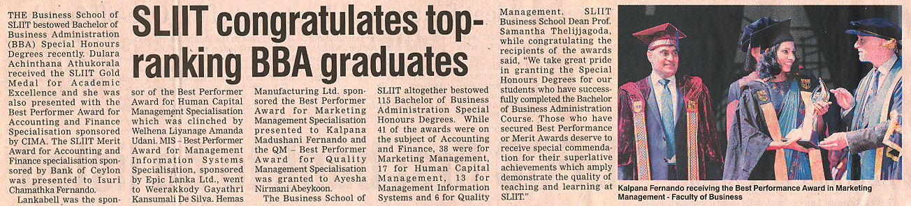 SLIIT congratulates top- ranking BBA graduates | SLIIT