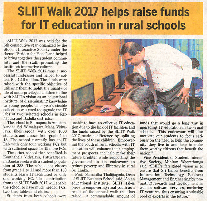 SLIIT Walk 2017 Helps Raise Funds For IT Education In Rural Schools | SLIIT